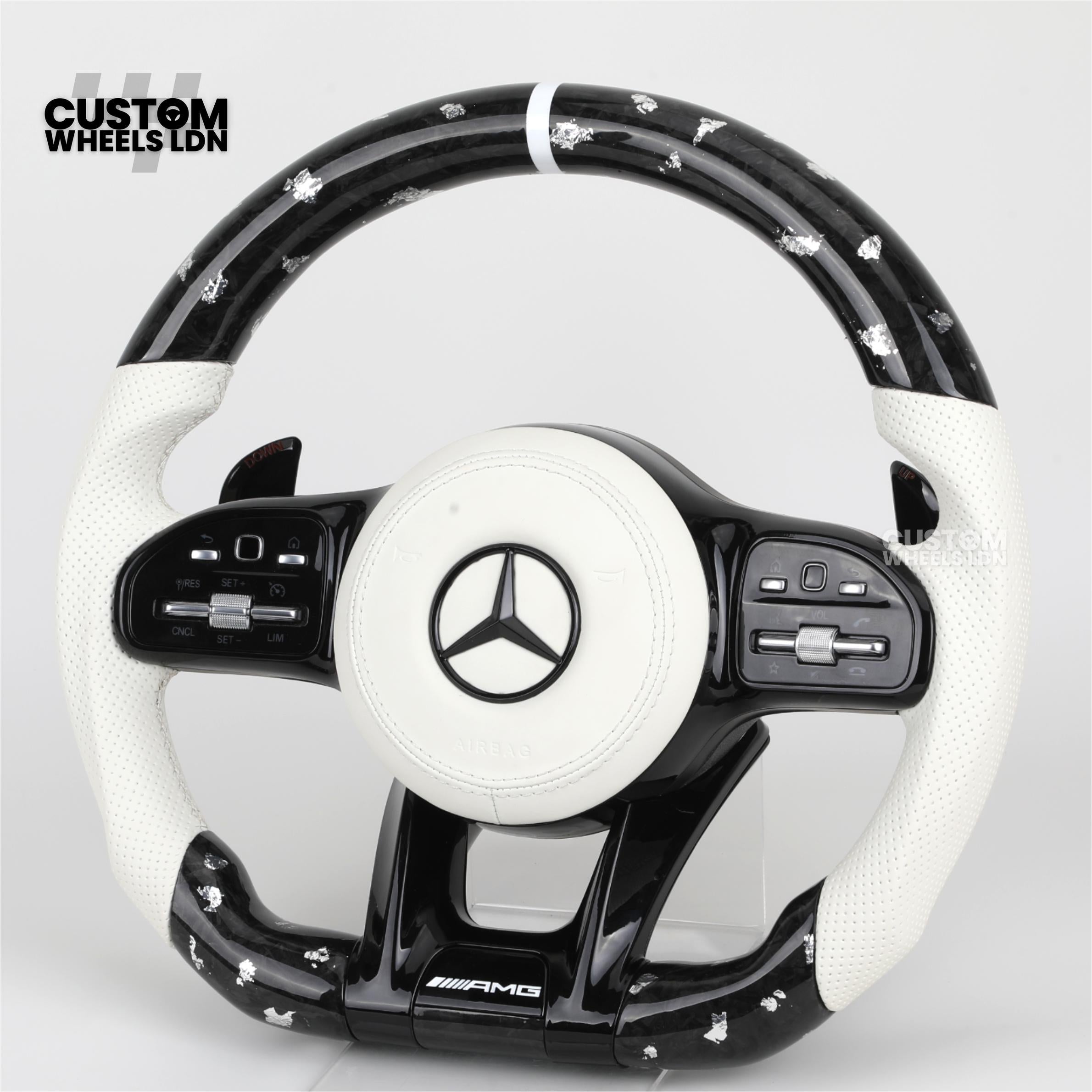 Mercedes Custom AMG Flat Bottom Steering Wheel – White Leather & White – Custom Wheels LDN