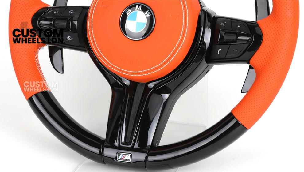 BMW Custom LED Steering Wheel – Gloss Black with Orange Leather | Fits ...